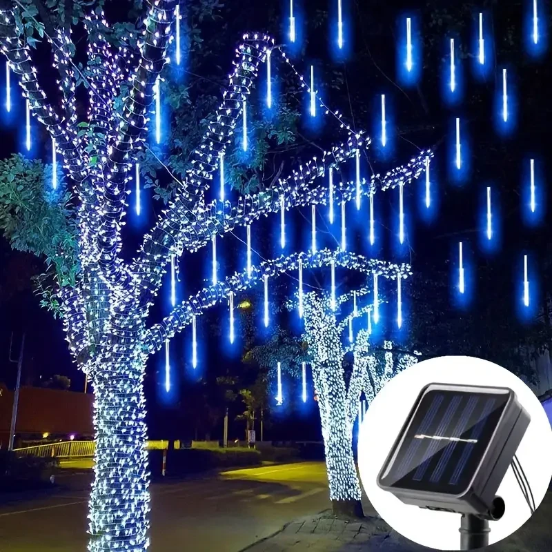 Solar-Powered LED Meteor Shower String Lights - Waterproof, Multi-Color ...